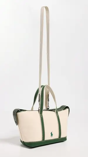 Polo Ralph Lauren Canvas Mini Shopper Tote With Bear Patch - Ecru/juniper