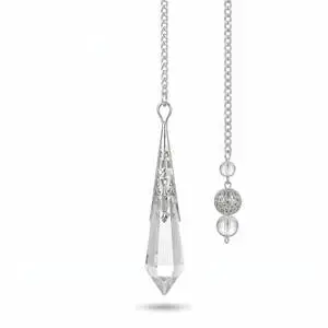 ORMIRO Oracle Of Light Clear Quartz Crystal Pendulum Pendant - Silver