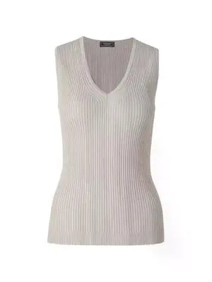 Peserico Ribbed Knit V-neck Top - Neutrals
