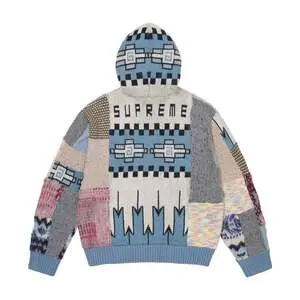 Supreme Patchwork Zip Up Hooded Sweater - Light Blue
