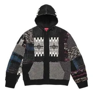 Supreme Patchwork Zip Up Hooded Sweater - Black
