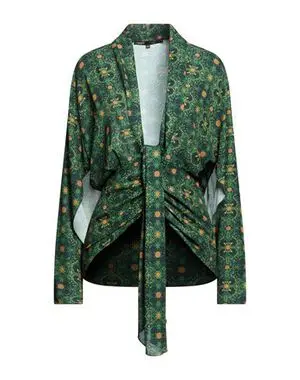 BABYLON Floral-print Gathered V-neck Polyester Top - Green