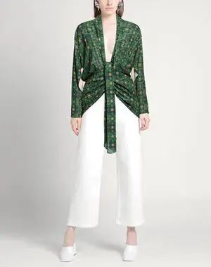 BABYLON Floral-print Gathered V-neck Polyester Top - Green
