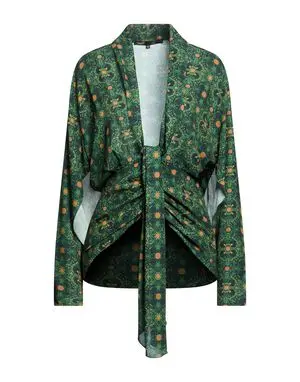 BABYLON Floral-print Gathered V-neck Polyester Top - Green