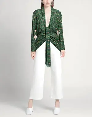 BABYLON Floral-print Gathered V-neck Polyester Top - Green