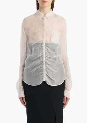 Khaite Allie Ruched Silk Organza Shirt - Chalk