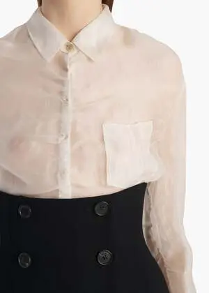 Khaite Allie Ruched Silk Organza Shirt - Chalk
