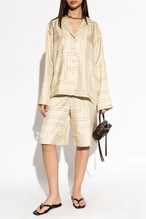 TOTEME Silk Geometric Print Relaxed Fit Thigh Length Shorts