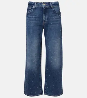 7 For All Mankind Stovepipe Embellished Straight Jeans - Blue