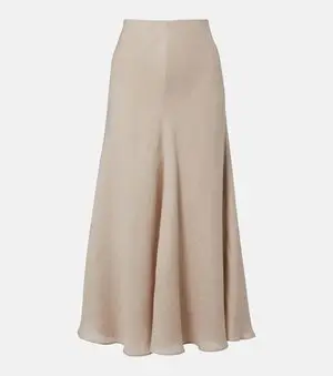 Brunello Cucinelli Linen Midi Skirt - Beige