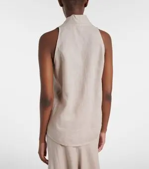 Brunello Cucinelli Monili Halterneck Linen Wrap Top - Beige