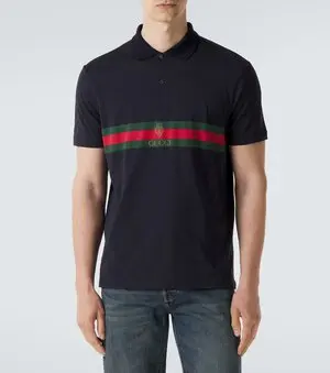 Gucci Web Stripe Cotton Jersey Polo Shirt - Blue