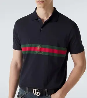 Gucci Web Stripe Cotton Jersey Polo Shirt - Blue