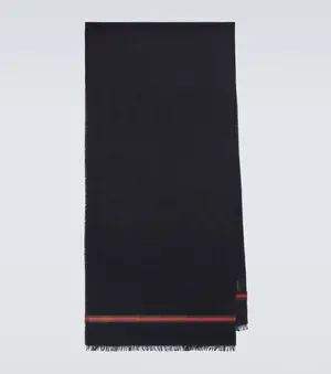 Gucci Web Stripe Wool And Silk Scarf - Blue