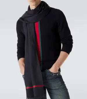 Gucci Web Stripe Wool And Silk Scarf