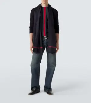 Gucci Web Stripe Wool And Silk Scarf
