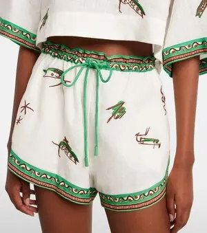 ALEMAIS Wanda Embroidered Linen Shorts - White