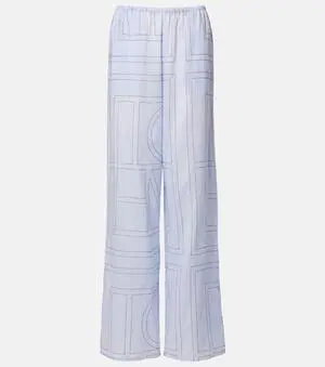 TOTEME Embroidered Cotton-blend Poplin Pajama Pants - Blue