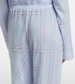TOTEME Embroidered Cotton-blend Poplin Pajama Pants - Blue
