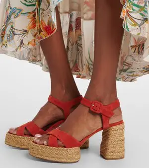 CHRISTIAN LOUBOUTIN Calakala Suede Espadrille Sandals - Orange