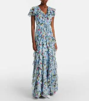 Carolina Herrera Ruffled Silk Gown - Blue