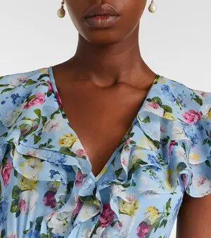 Carolina Herrera Ruffled Silk Gown - Blue