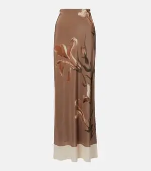 SIR. Azaliea Floral Silk Maxi Skirt - Brown