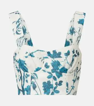 Erdem Floral Cotton And Linen Crop Top - White