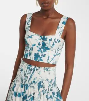Erdem Floral Cotton And Linen Crop Top