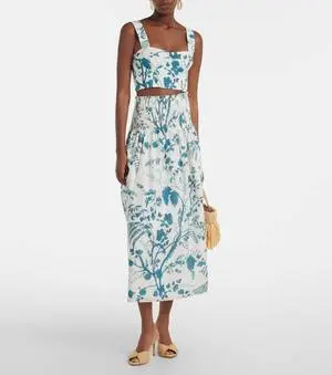 Erdem Floral Cotton And Linen Crop Top