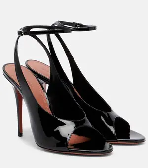 Amina Muaddi Patent Leather Slingback Sandals - Black