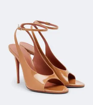 Amina Muaddi Patent Leather Slingback Sandals - Brown