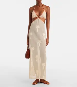 Johanna Ortiz Embroidered Cutout Mesh Midi Dress