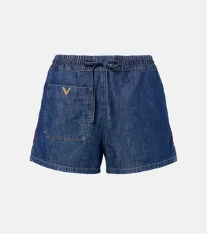 Valentino Garavani Vgold Denim Shorts - Blue