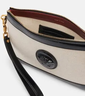Versace Rivière Leather-trimmed Canvas Pouch - Beige