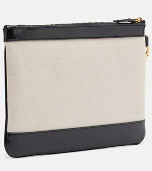 Versace Rivière Leather-trimmed Canvas Pouch - Beige