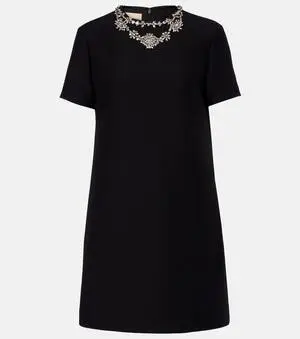 Valentino Garavani Crepe Couture Embellished Wool And Silk Minidress - Black