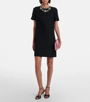 Valentino Garavani Crepe Couture Embellished Wool And Silk Minidress - Black