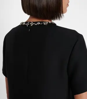Valentino Garavani Crepe Couture Embellished Wool And Silk Minidress - Black