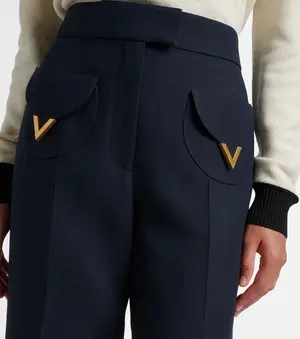 Valentino Garavani Vgold Crepe Couture Wide-leg Pants - Blue