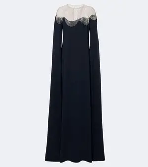 Oscar De La Renta Embellished Silk-blend Georgette Gown - Blue