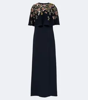 Oscar De La Renta Embellished Silk-blend Georgette Gown - Blue