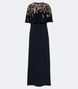 Oscar De La Renta Embellished Silk-blend Georgette Gown - Blue