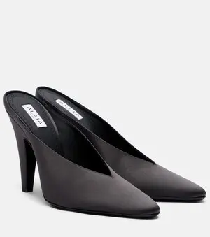 Alaïa Cone Heel Satin Mules - Black