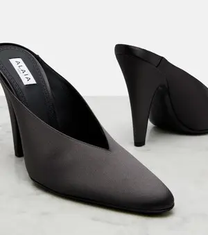 Alaïa Cone Heel Satin Mules - Black