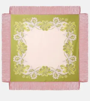 La DoubleJ Fringed Printed Silk Twill Scarf - Pink