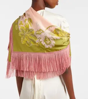La DoubleJ Fringed Printed Silk Twill Scarf