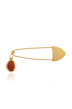 JIL SANDER Brass Safety Pin Brooch With Red Stone - Gold