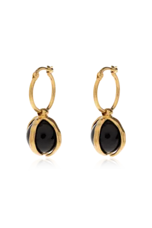JIL SANDER Tone Hoop Earrings With Black Stone - Gold