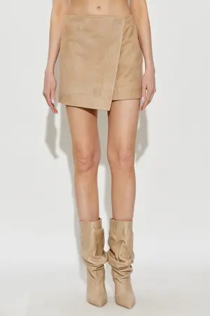 Balmain Suede Asymmetrical Mini Skirt With Back Zip - Beige